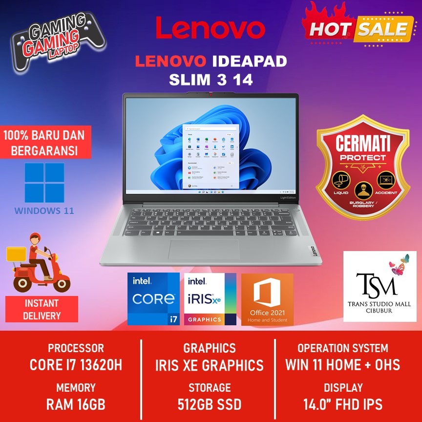 Jual LENOVO Ideapad Slim 3 14IRH8 i7 13620H Ram 16GB 512SSD W11 OHS 14.0FHD IPS | Shopee Indonesia