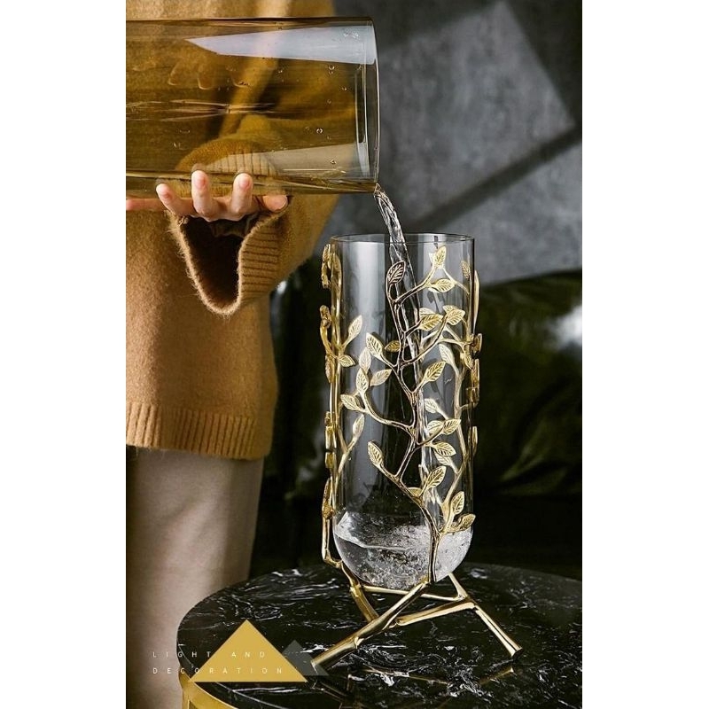 Jual Vas Bunga Kaca Ranting Daun Unik Pajangan Hiasan Unik Mewah Gold ...