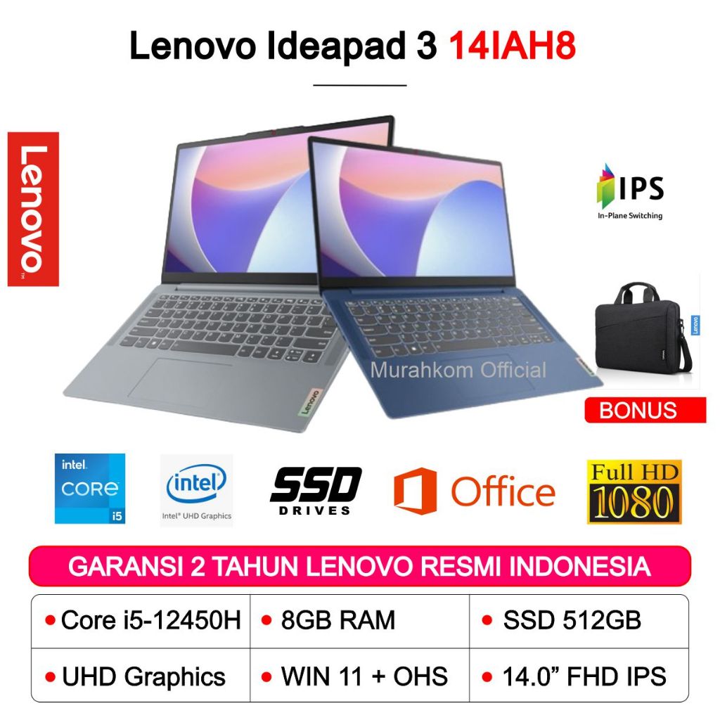 Jual LENOVO IDEAPAD SLIM 3 14IAH8 INTEL I5 12450H RAM 8GB SSD512 14"FHD IPS WIN11+OHS | Shopee ...