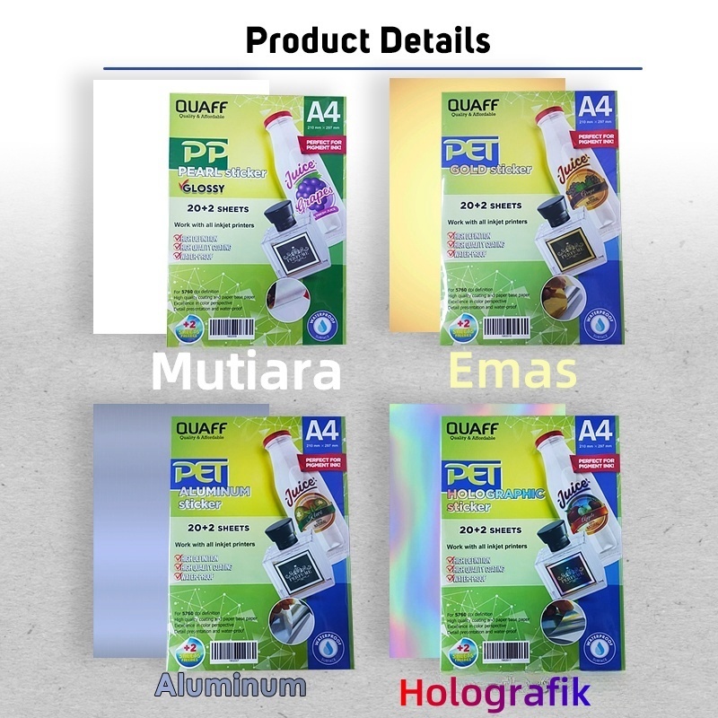 Jual QUAFF Kertas Sticker Vinyl Inkjet Anti Air (20 lembar/pack) ukuran A4 (Glossy | Matte ...