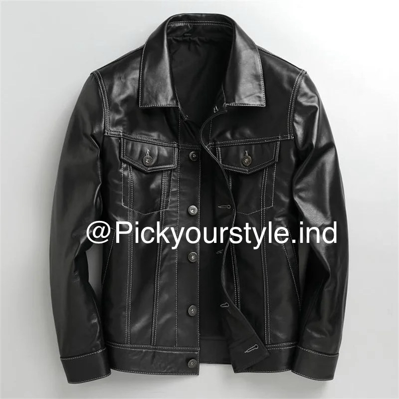Jual jaket kulit leather jacket kemeja kulit white stitches | Shopee ...