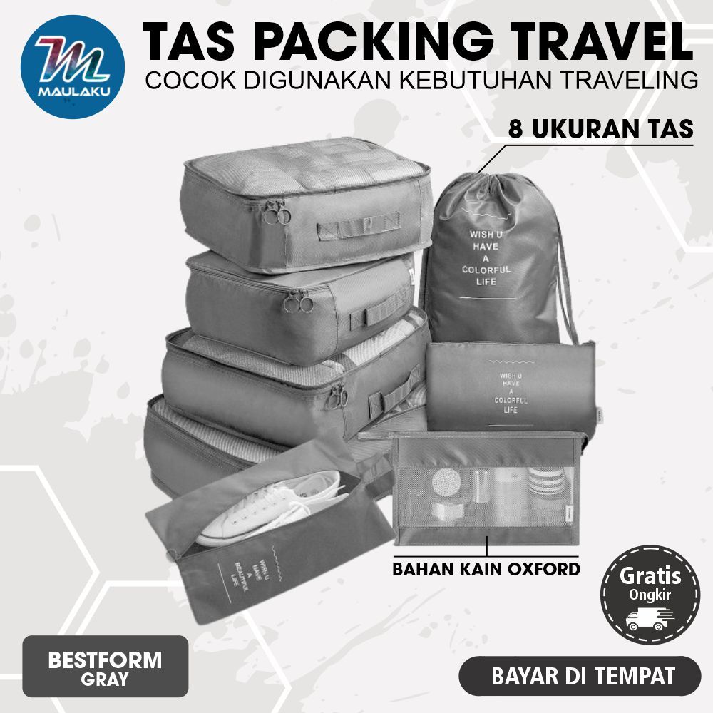 Jual Tas Travel Bag Laundry Organizer Packing Cubes 8 PCS | Shopee ...