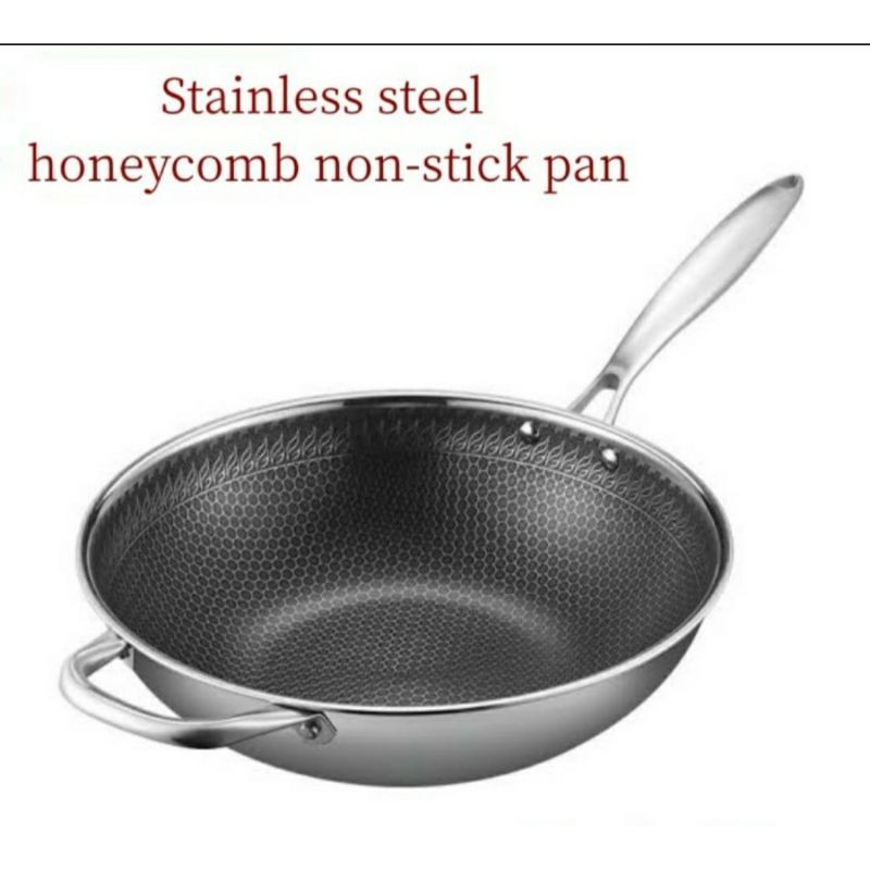 Jual Wajan Kwali Wok Non Stick Pan Anti Lengket Stainless Steel Honeycomb Sarang Lebah | Shopee ...