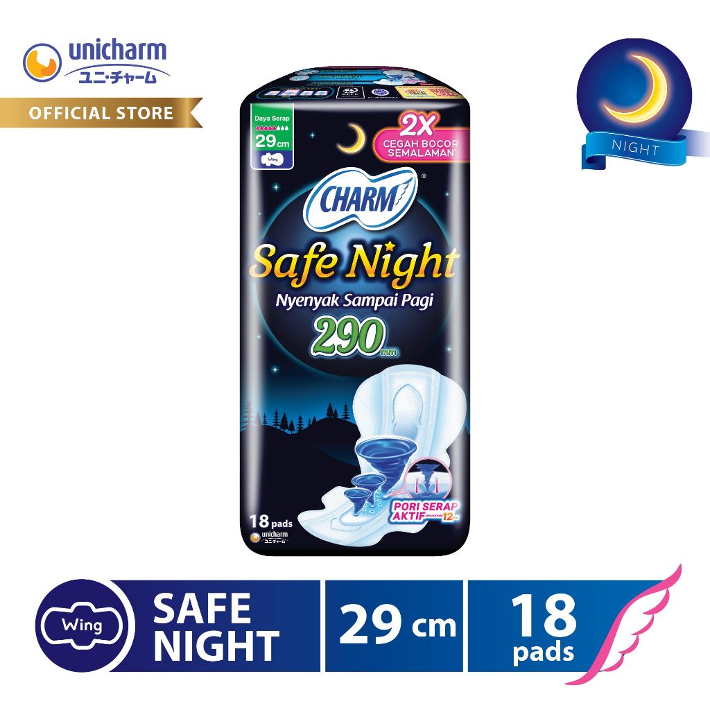 Jual Charm Pembalut Safe Night 29cm Wing 18 pads | Shopee Indonesia