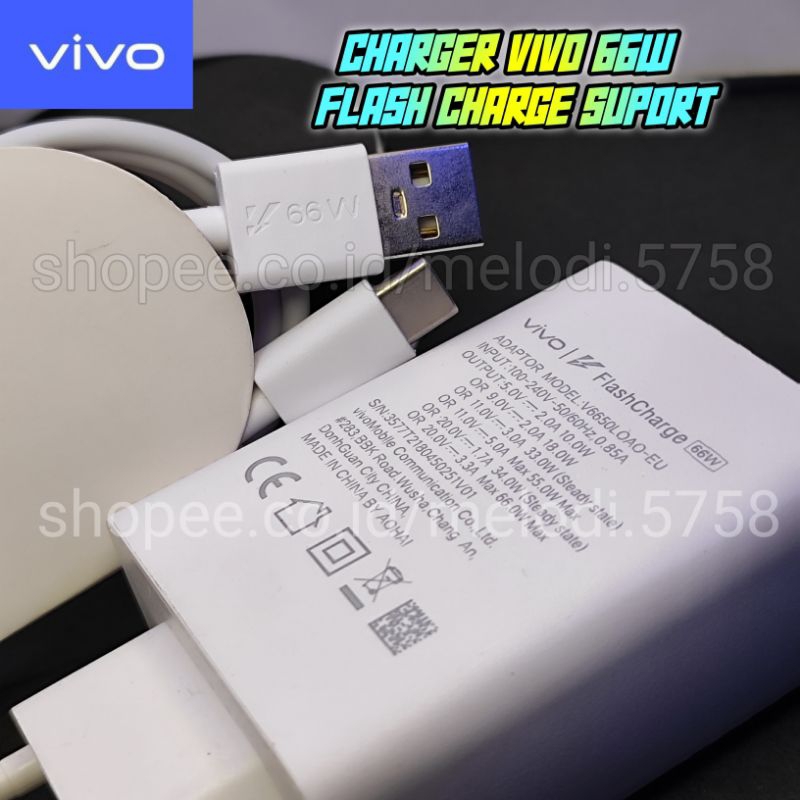 Jual Charger Vivo Type C Flash Charging 66W Y27 Y35 Y36 V20 V20SE V21 ...