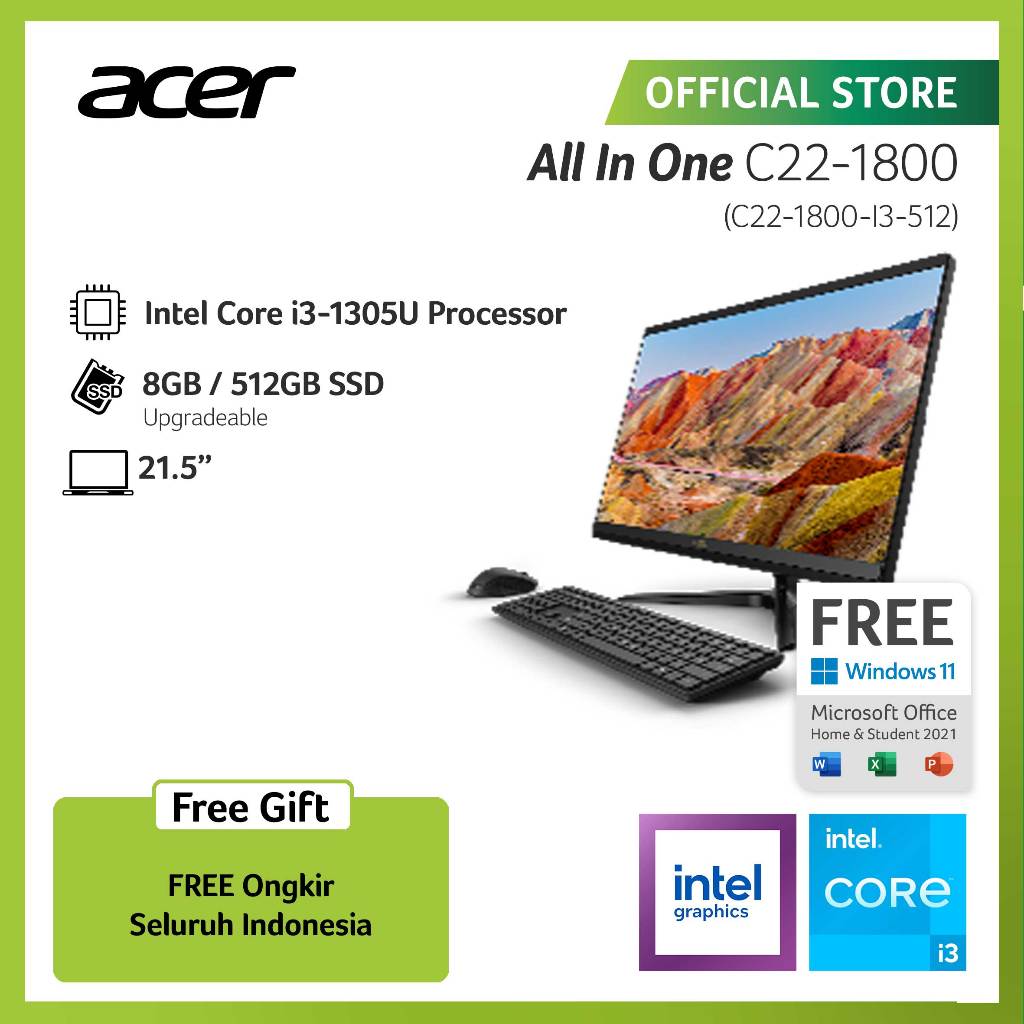 Jual ACER ASPIRE ALL IN ONE C22-1800-I3-512 21.5" INTEL CORE I3-1305U ...