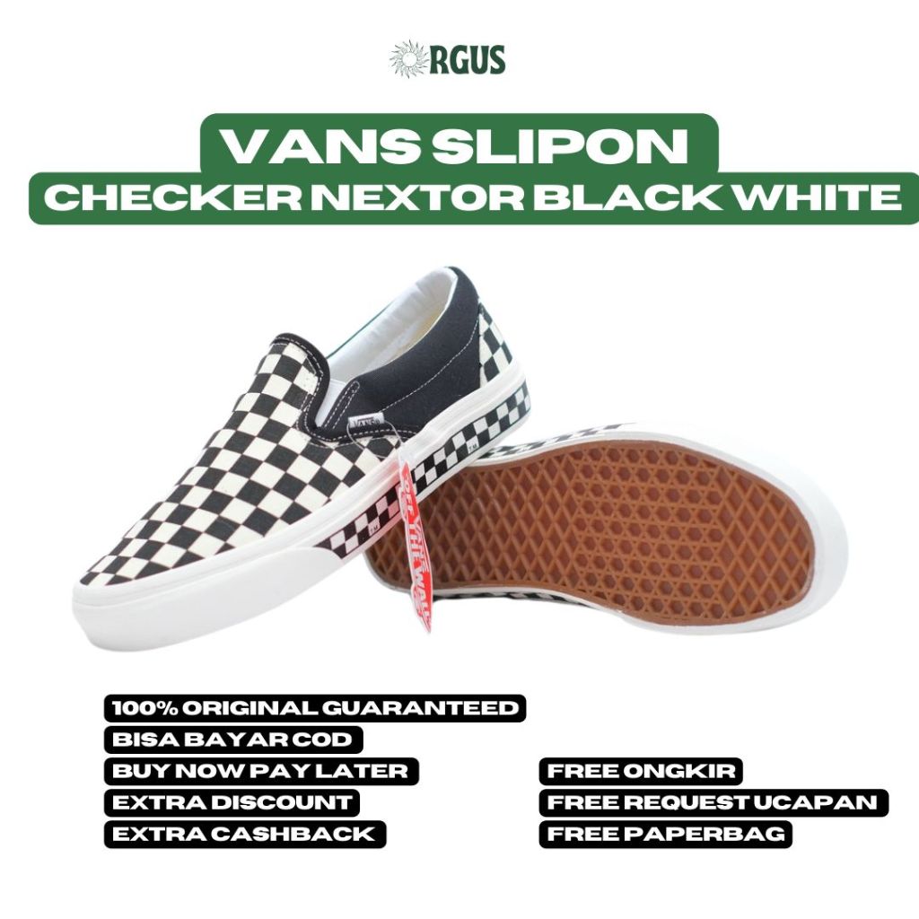 Jual VANS SLIPON NEXTOR CHECKERBOARD BLACK WHITE ORIGINAL | Shopee ...