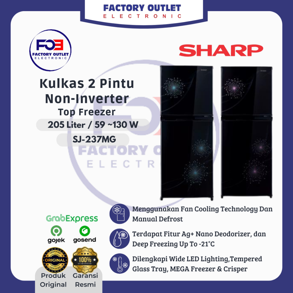 Jual SHARP SJ-237MG SJ - 237MG Kulkas 2 Pintu Non Inverter Top Freezer ...
