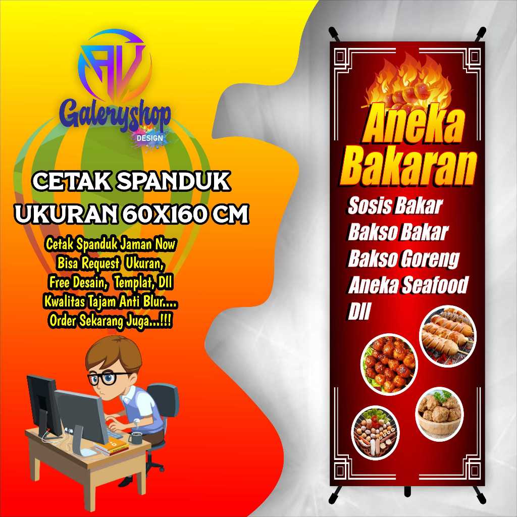Jual spanduk, banner aneka bakaran sosis bakso custom 60x160 cm ...