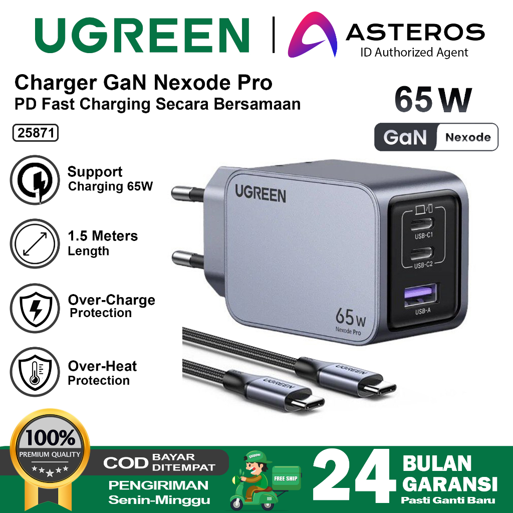 Jual UGREEN Charger GAN Nexode Pro 65w USB Type C Fast Charger For ...