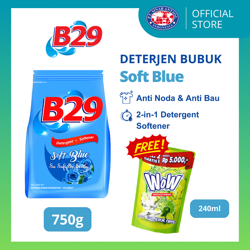 Jual Beli B29 Deterjen Softener Blue 750gr Free WOW Dishwash 240ml ...