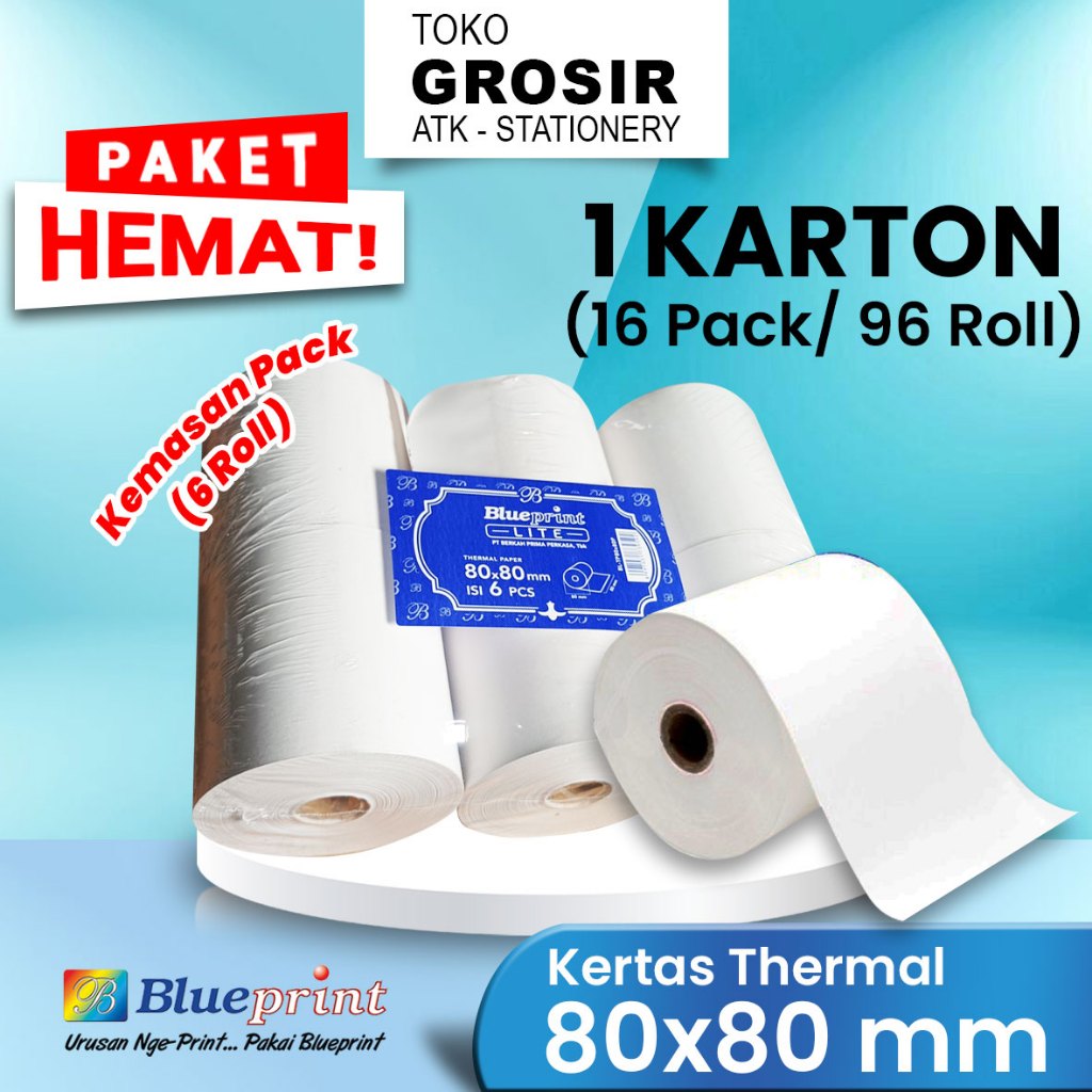 Jual PAKET HEMAT 80x80 P (1 KARTON 16P/ 96R) KERTAS KASIR STRUK ...