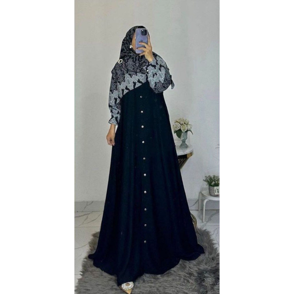Jual Sulmitcollection Gamis Turkey Amara Set Hijab Gamis Hitam Cream ...