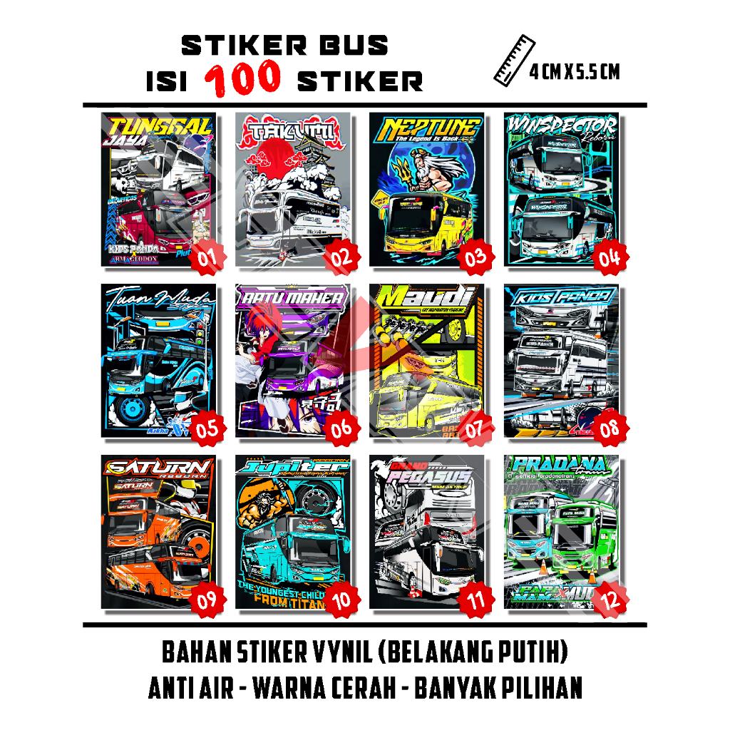 Jual VIRAL stiker bus basuri isi 100 stiker | tunggal jaya kids panda ...