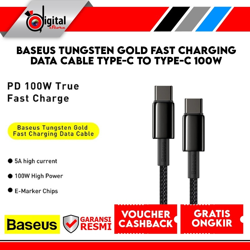 Jual Baseus Tungsten Gold Fast Charging Data Cable Type-C to Type-C 100W | Shopee Indonesia