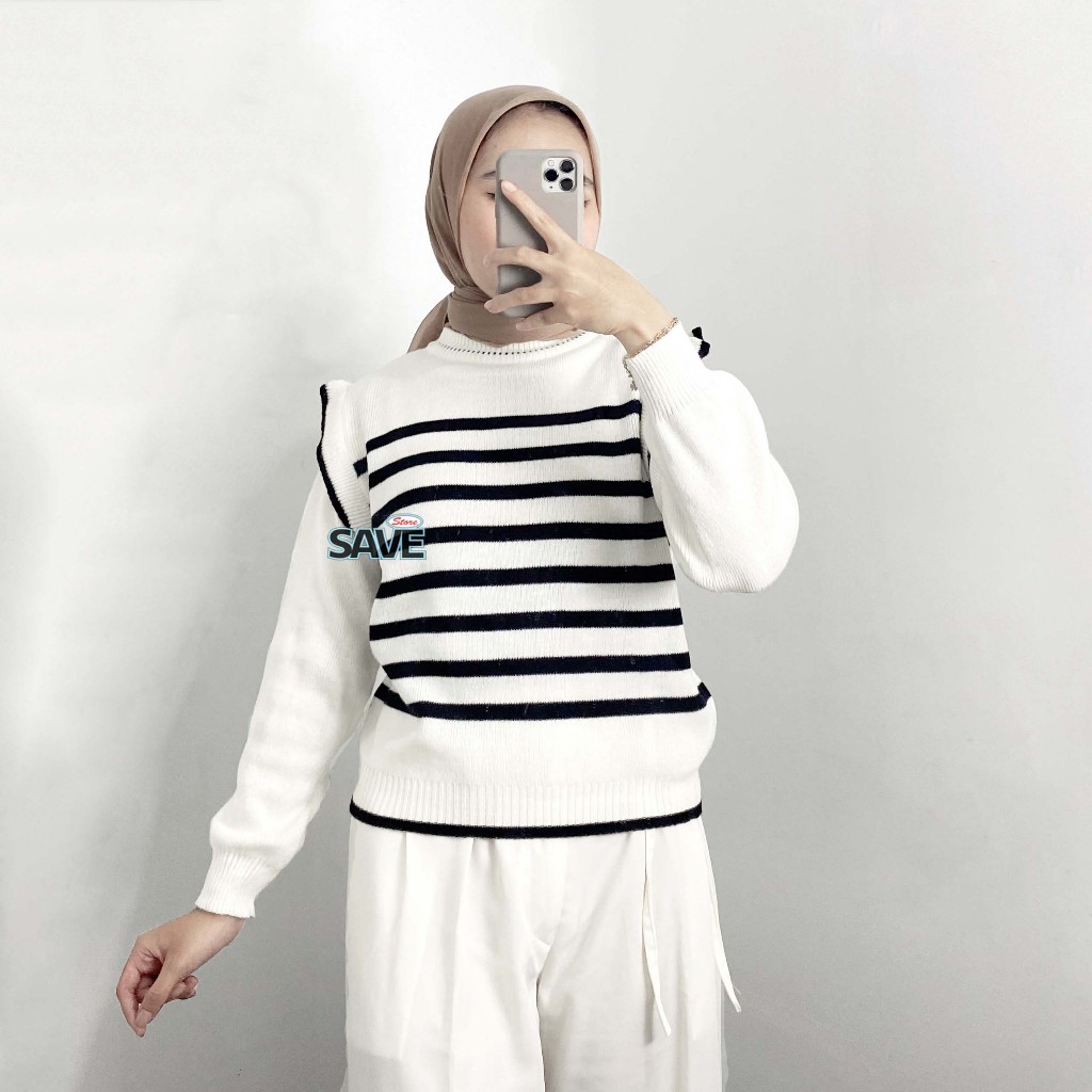 Jual Geovany Stripe Knit - Rajut Atasan Wanita | Shopee Indonesia