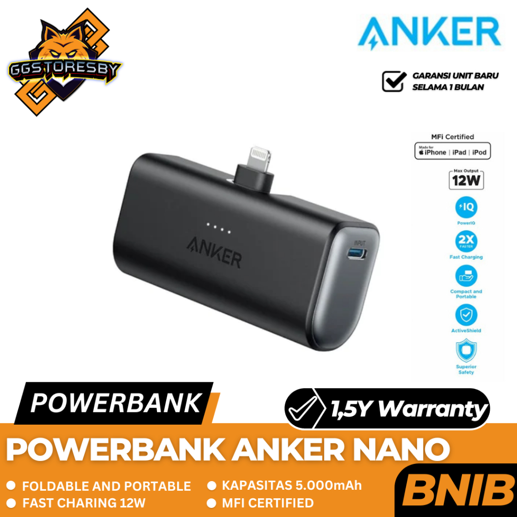 Jual POWER BANK ANKER NANO | 12W Built-IN LIGHTNING CONNECTOR - A1645 ...