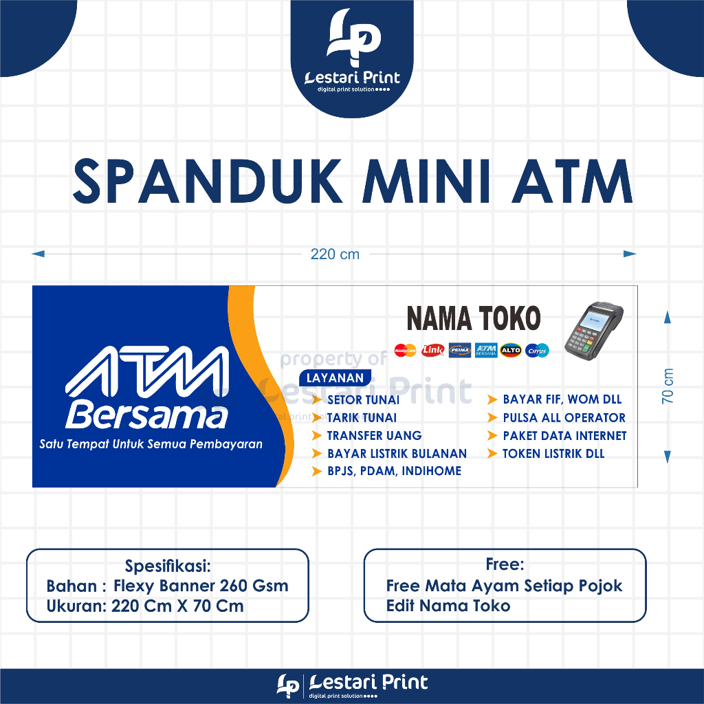 Jual SPANDUK BANNER MINI ATM / 220 CM X 70 CM / LESTARI PRINT | Shopee ...