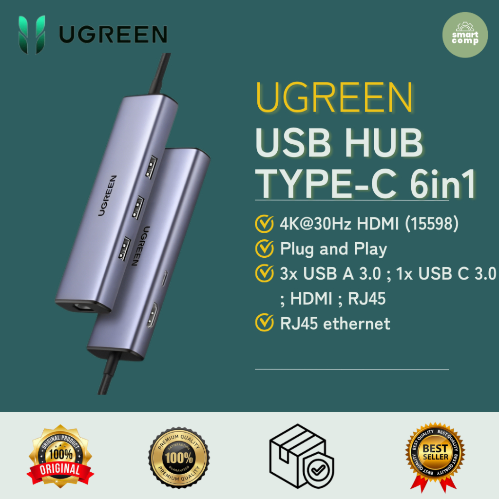 Jual Ugreen 6-in-1 Multiport Adapter USB-C Hub 100W PD 4K@30Hz HDMI ...