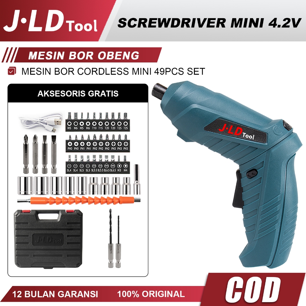 Jual Jld Cordless Screwdriver 4 2v Baterai 49pcs Fullset Koper Bor