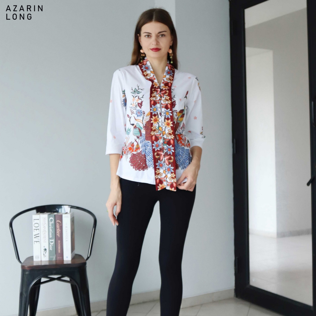 Jual Evercloth Azarin Long Blouse Wanita Lengan Panjang Atasan Batik Wanita Blouse Batik ...