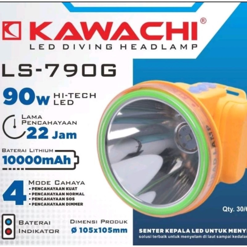 Jual Senter kepala Selam kawachi 90watt Hi tech LED super terang Ls ...