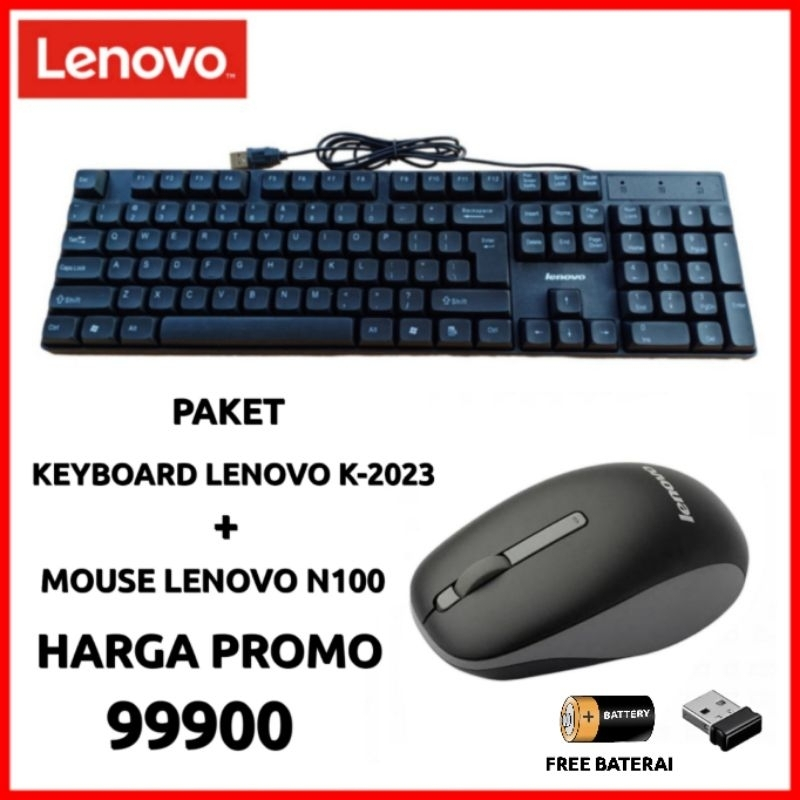 Jual PAKET KEYBOARD LENOVO K-2023 + MOUSE WIRELESS LENOVO N100 | Shopee ...