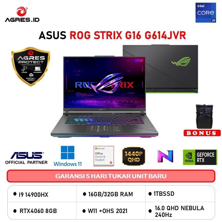 Jual ASUS ROG STRIX G16 G614JVR I9 14900HX RTX4060 8GB/ 16GB 1TB W11 ...