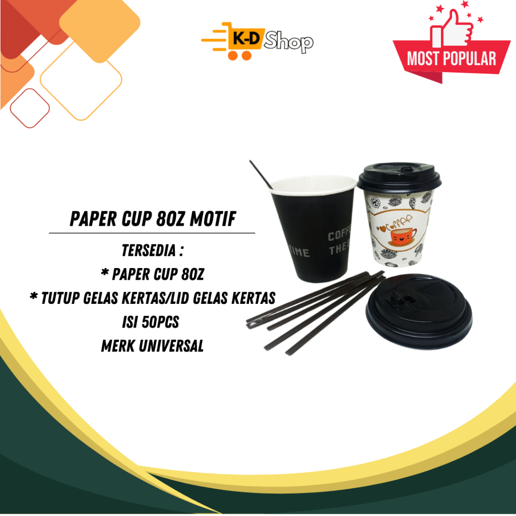 Jual Paper Cup 8oz Motif - Gelas Kopi Kertas -Tutup. Gelas Kertas (isi 50pcs) | Shopee Indonesia