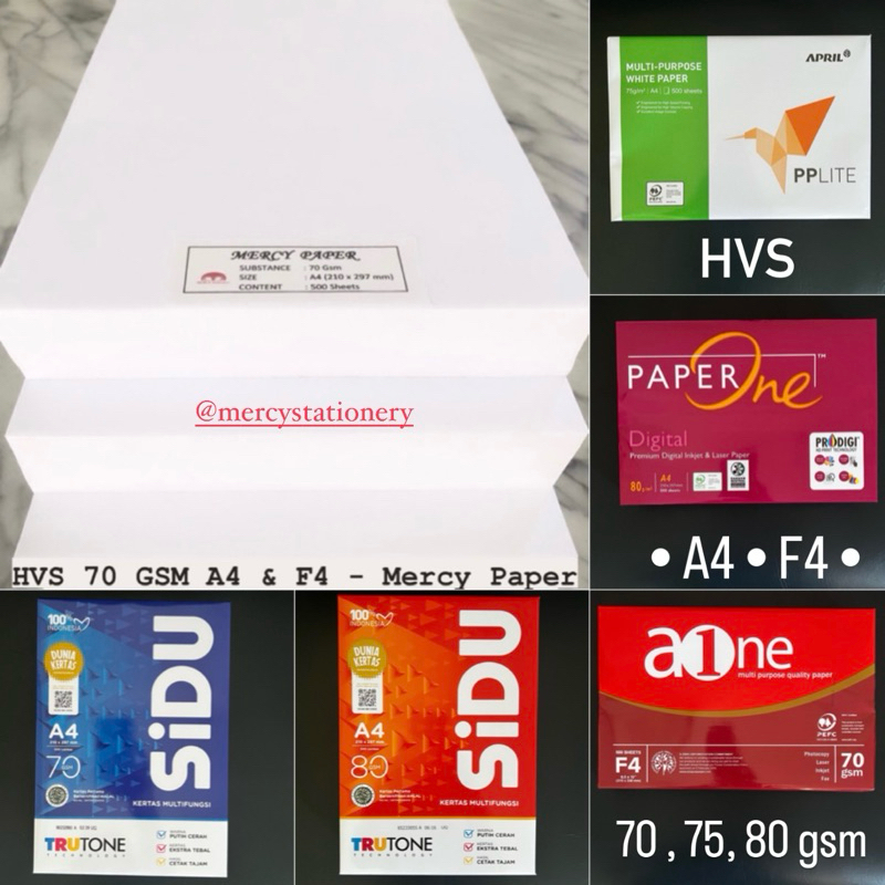 Jual Kertas HVS A4 Folio F4 70Gsm Sidu 80Gsm - Ixora - PPLite -A One ...