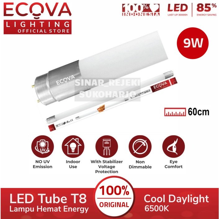 Jual ECOVA Lampu TL LED Tube T8 60CM 9W | Shopee Indonesia
