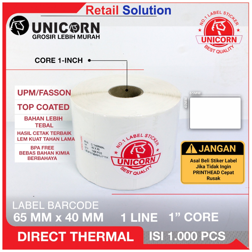 Jual Stiker Label Barcode Thermal 65x40mm / 65x40 mm / 65 x 40 mm isi ...