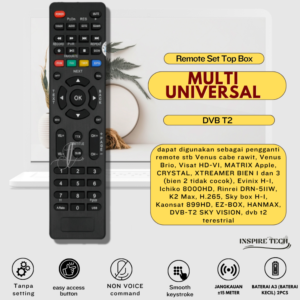 Jual Remot Remote Set Top Box DVB T2 Universal Multi Receiver Parabola Sky box H-1 Venus Brio ...
