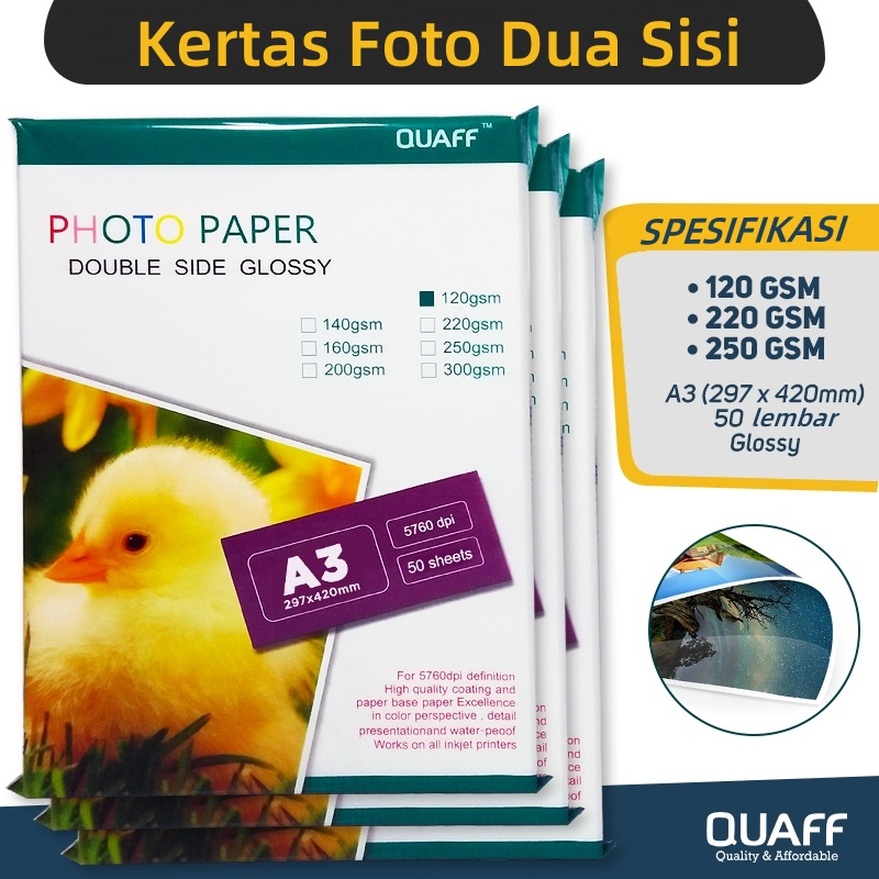 Jual 50pcs Kertas Foto Glossy 2 Sisi A3 Double Sided Photo Paper 120GSM ...
