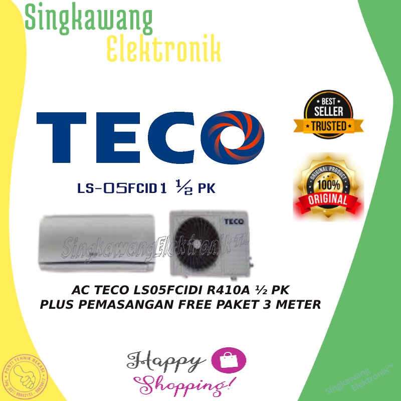 Jual AC TECO LS05FCIDI R410A ½ PK PLUS PEMASANGAN FREE PAKET 3 METER ...