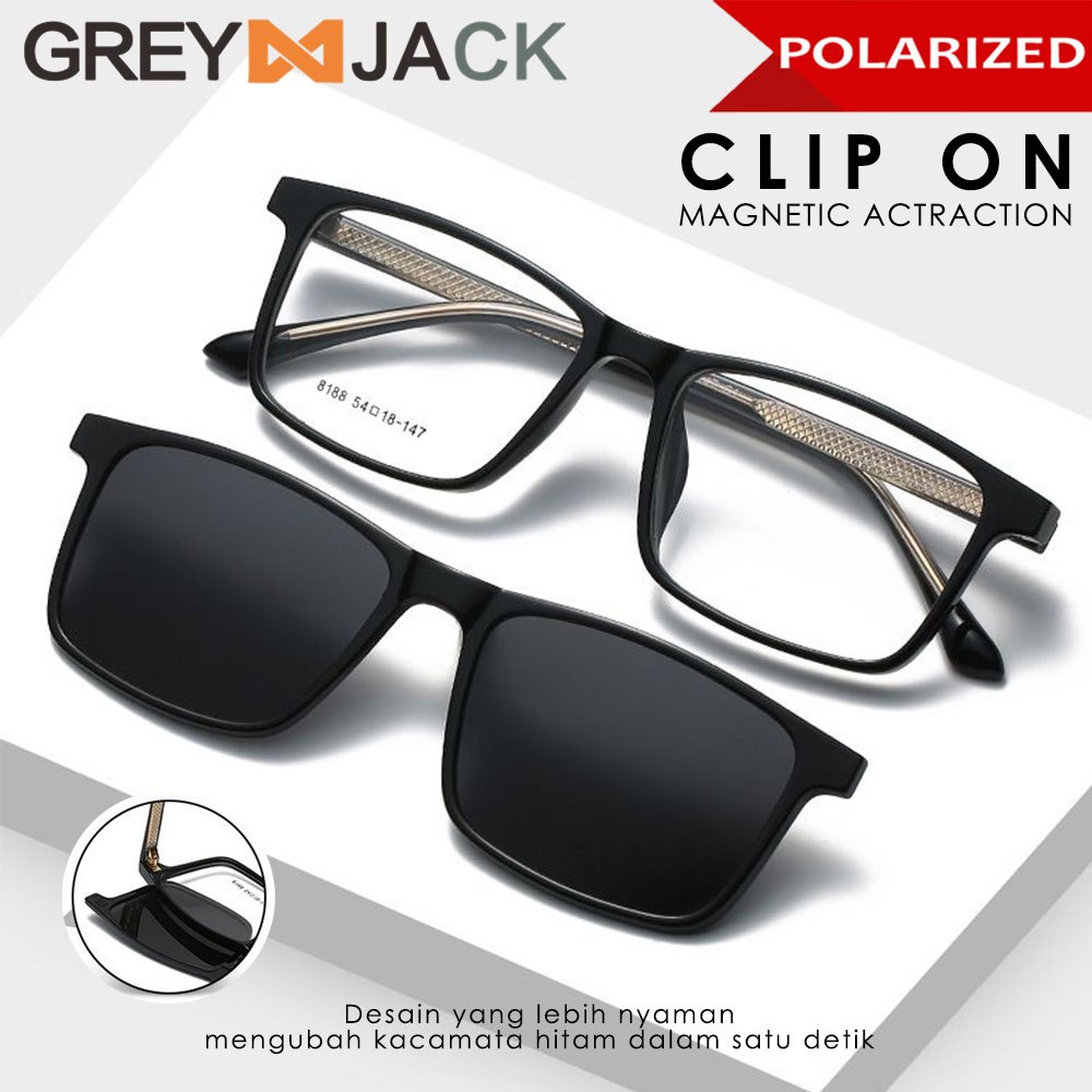 Jual Grey Jack Kacamata Frame Clip On Free 1 Lensa Polarized Anti Silau UV400 Model Kotak TR90 ...