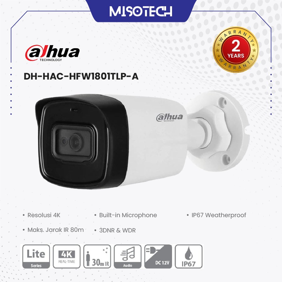 Jual Dahua DH-HAC-HFW1801TLP-A 8MP 4K Kamera CCTV Analog HDCVI Outdoor WDR Mic Audio | Shopee ...