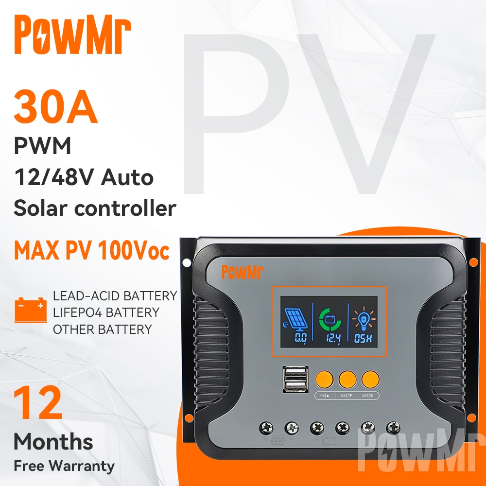 Jual 【Official Store】PowMr PWM 30A Solar Charge Controller 12V/24V/36V/48V Automatic ...