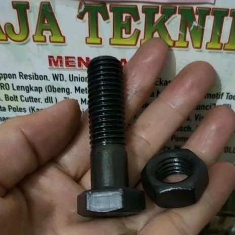 Jual baut mur 8.8 baja m14x50 kunci 22 drat pitch 2.0 drat kasar/ baut mur baja m14x50 8.8 ...