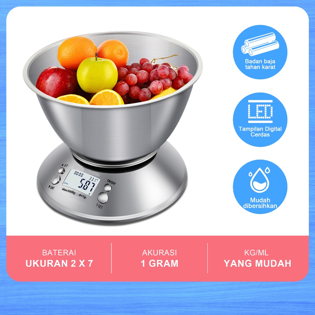 Jual Timbangan Dapur Digital 5kg Electronic Kitchen Scale Mangkok ...