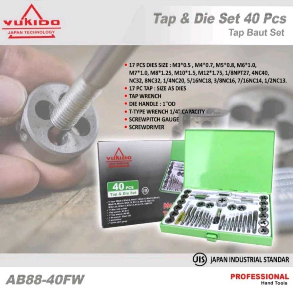 Jual ALAT TAP BAUD SET Hand Taps and Dies Set 40 PCS ORIGINAL YUKIDO ...
