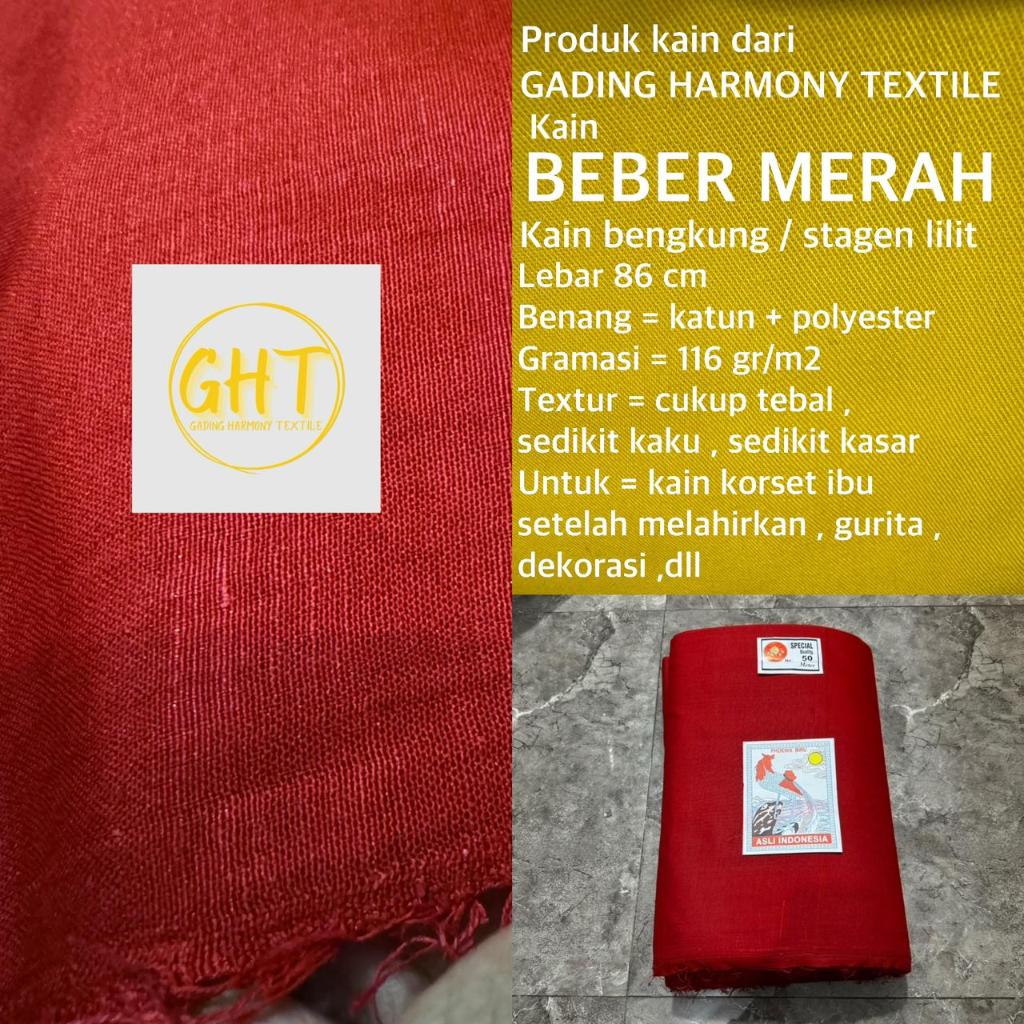 Jual ( per 25 cm ) kain BEBER MERAH lebar 86 cm katun polyester bahan ...