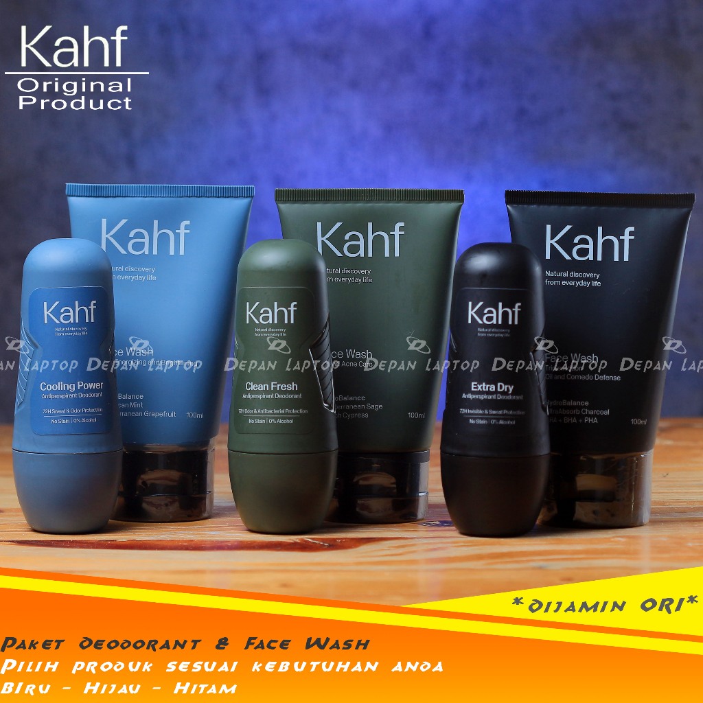 Jual Kahf Paket Face Wash dan Deodorant Biru HIjau Hitam wajah bersih ...