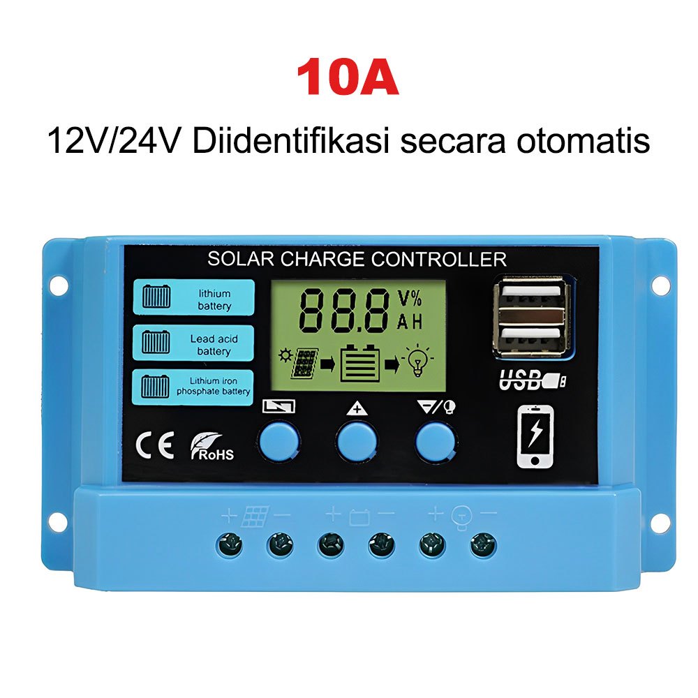 Jual Solar Charge Controller LCD LED Display Solar PWM 12V/24V 10A 20A 30A USB Panel Surya ...