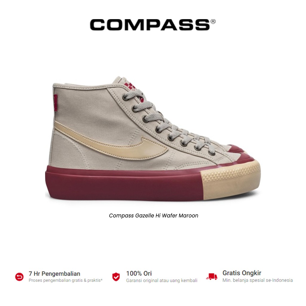 Jual Compass Gazelle Hi Wafer Maroon | Shopee Indonesia