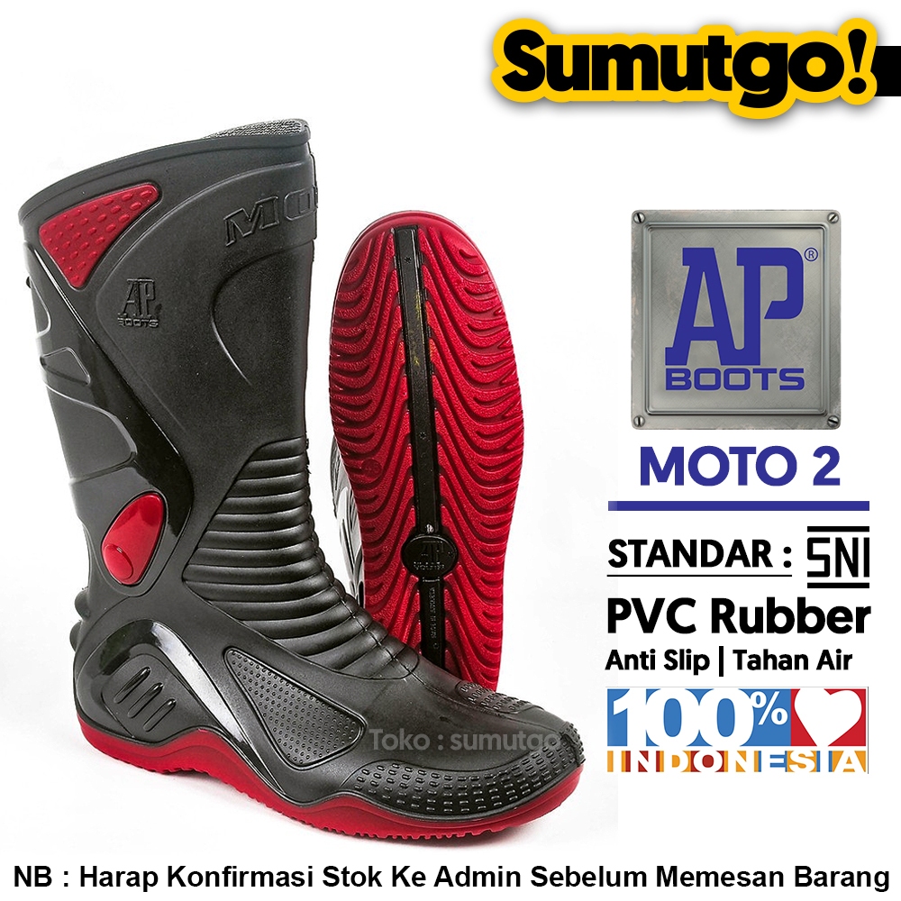Jual [ TERLARIS ] AP Boots Moto 2 Hitam Merah Sepatu Biker PVC Boot ...