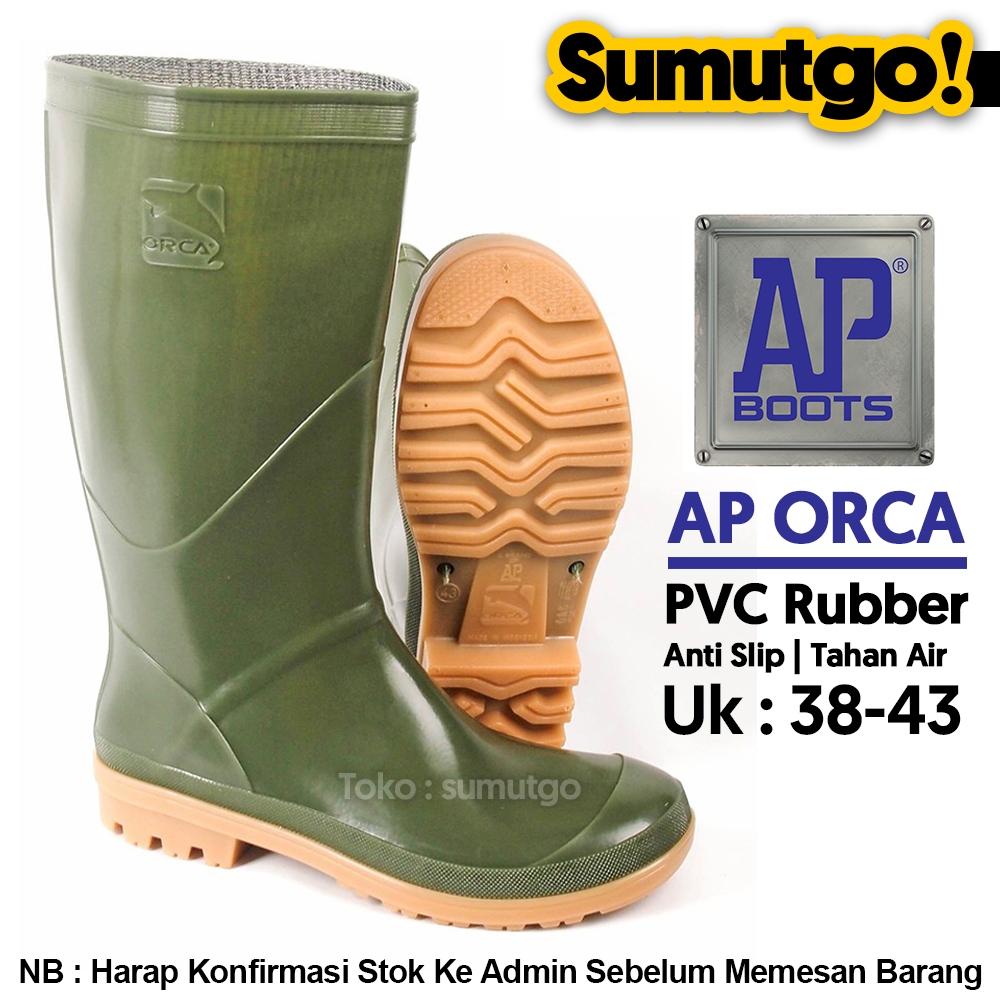 Jual AP Boots ORCA Hijau Sepatu Karet PVC Boot Hujan Tinggi Anti Air ...