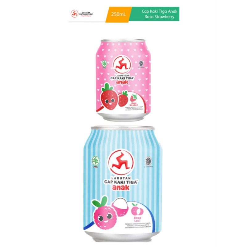 Jual Cap Kaki Tiga Anak Larutan Penyegar Leci/Stroberi Kaleng 250 ml | Shopee Indonesia