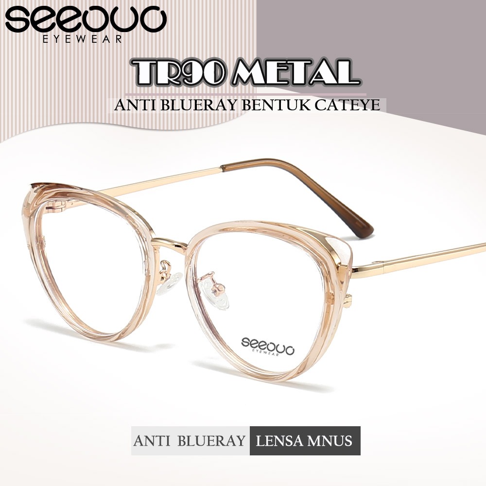 Jual Seeouo Kacamata Antiradiasi Blueray Model Cat Eye Stylish Comfortable Bahan TR90+Metal ...