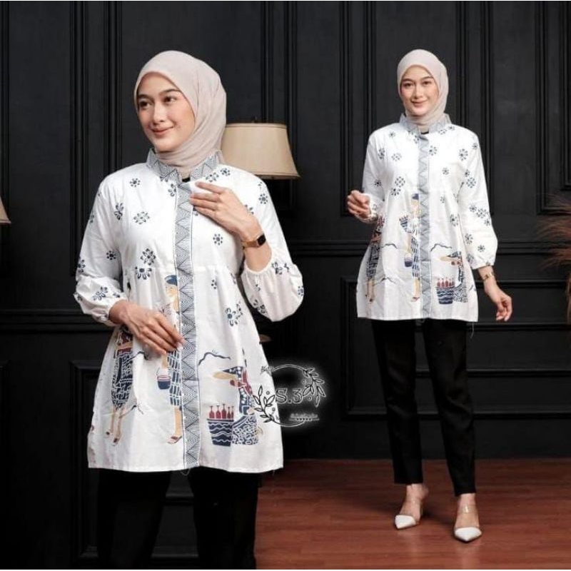 Jual Atasan Batik Seragam Kantor Motif Mbok Jamu | Shopee Indonesia